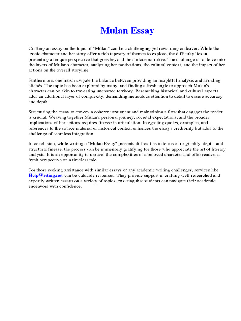 Mulan Essay | PDF