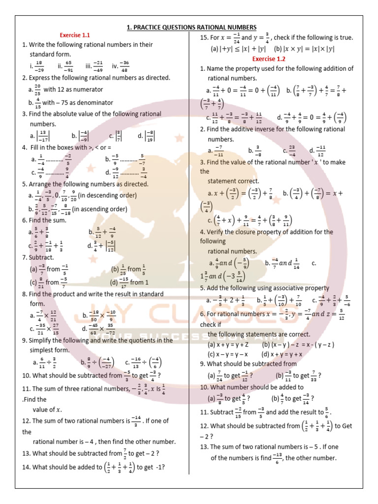 Practice Questions Rational Numbers | PDF | Rational Number | Number Theory