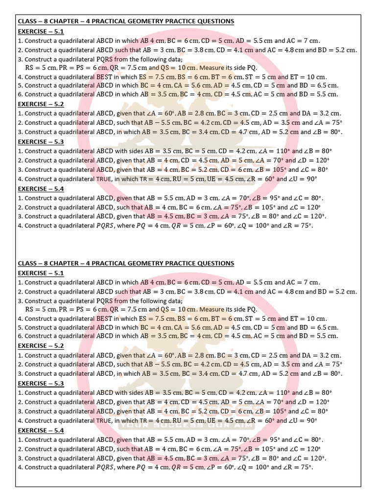 Chapter - 4 Practical Geometry Practice Questions | PDF | Rectangle ...