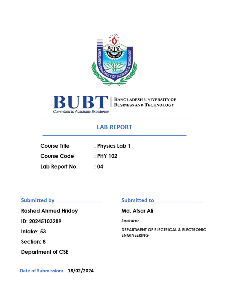 BUBT Cover Page Physics Lab | PDF