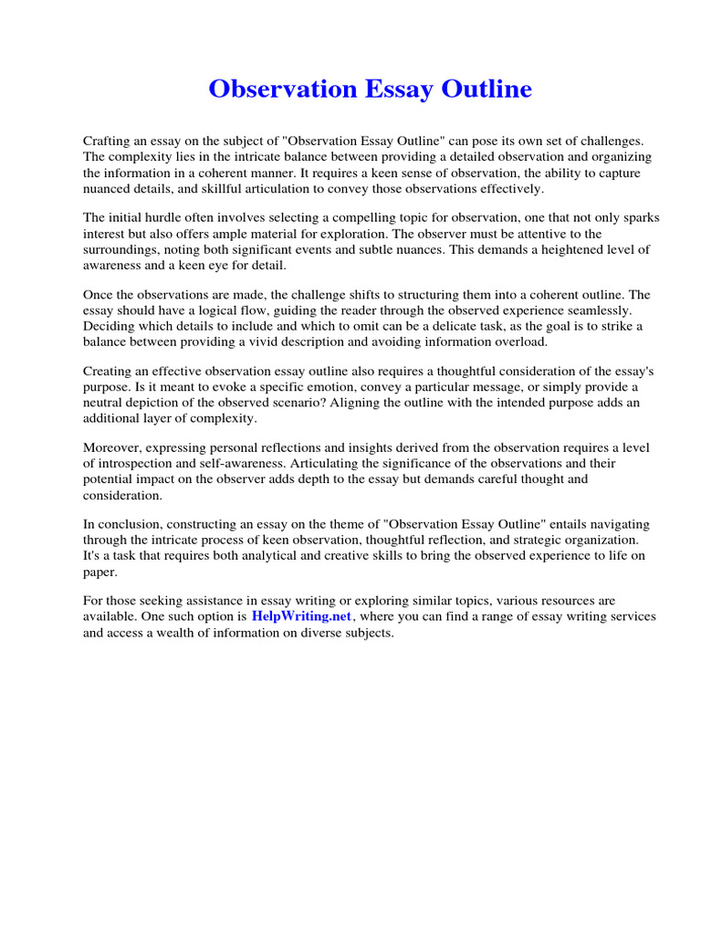 Observation Essay Outline | PDF