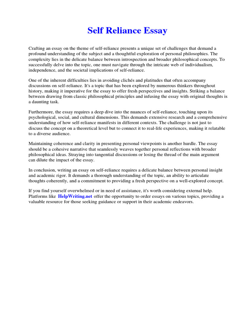 Self Reliance Essay | PDF | Polar Bear | Essays Self Reliance Essay | PDF | Polar Bear | Essays