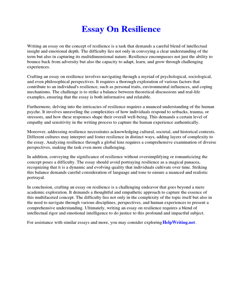 Essay On Resilience | PDF | Psychological Resilience | Innovation