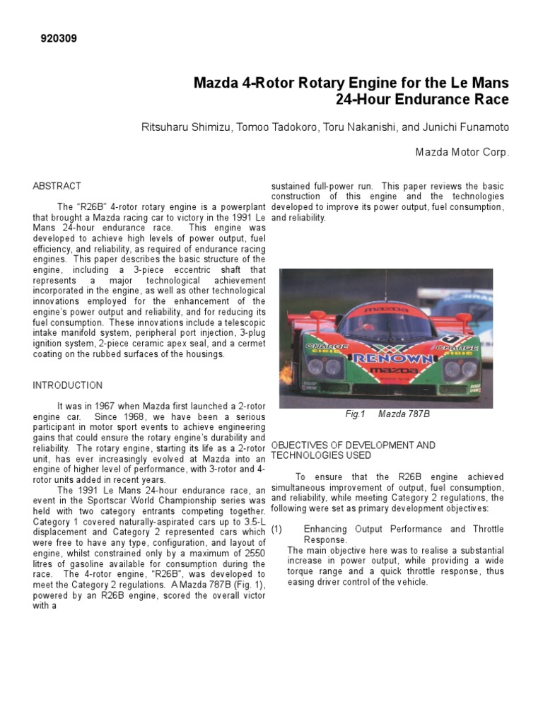 Mazda 4-Rotor Engine Le-Mans | PDF | Throttle | Fuel Injection