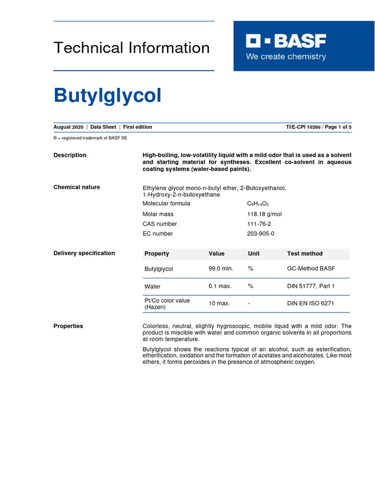 BASF E-CPI 1026e Butylglycol | PDF | Paint | Chemical Compounds