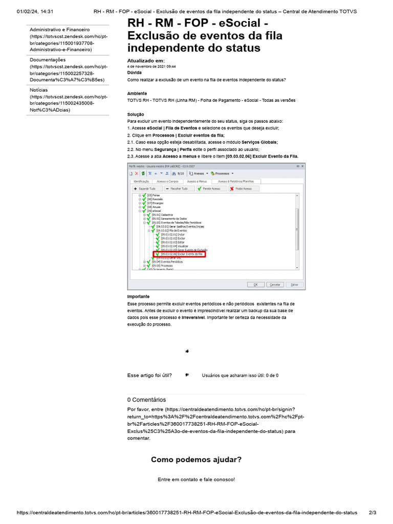 RH - RM - FOP - Esocial - Exclusão de Eventos Da Fila Independente Do Status - Central de ...