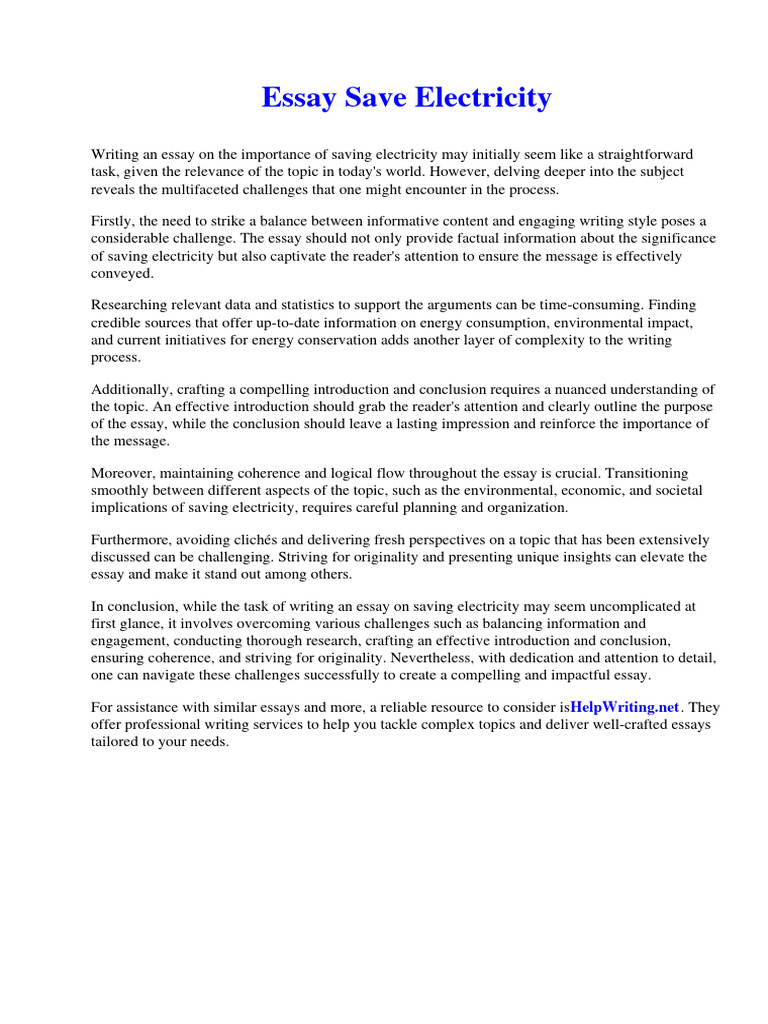 Essay Save Electricity | PDF | Nursing | Human Migration