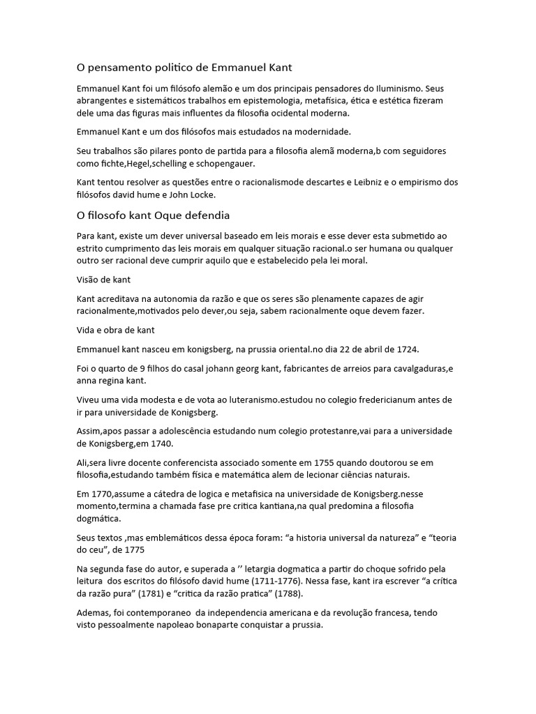 Pensamento Político de Kant | PDF | Immanuel Kant | Estado