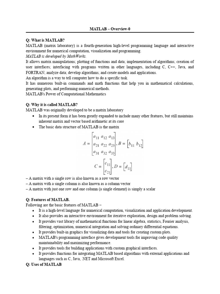 0-12MATLAB Overview | PDF | Matrix (Mathematics) | Matlab