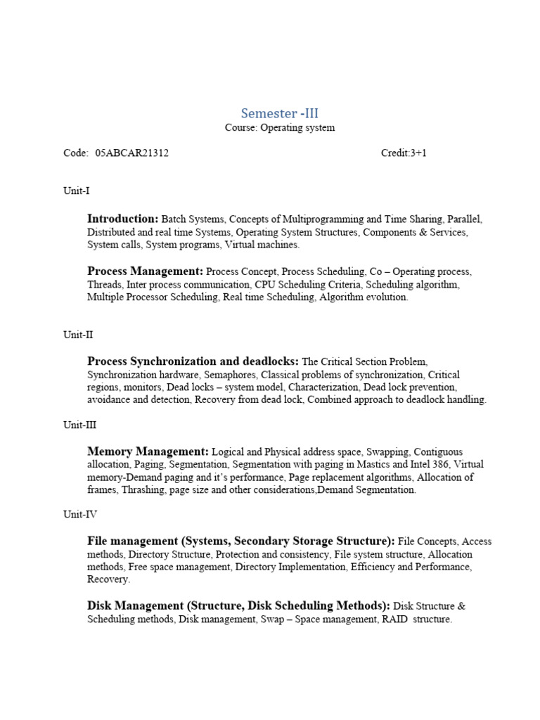 Operating System Syllabus | PDF Operating System Syllabus | PDF
