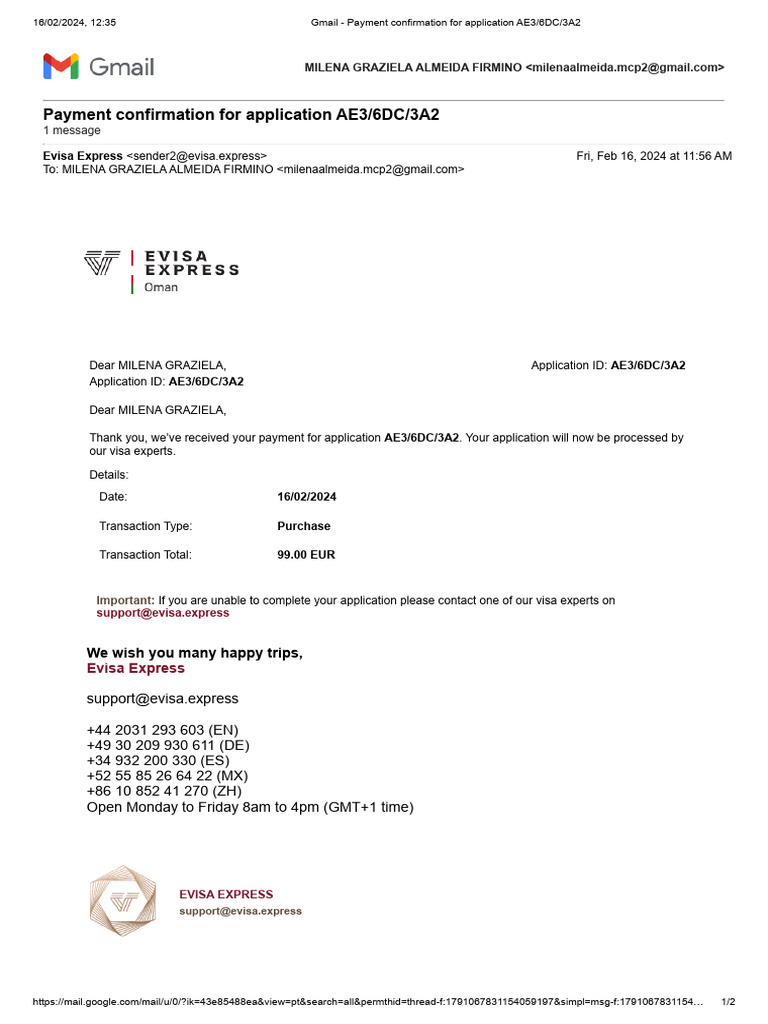 Gmail - Payment Confirmation For Application AE3 - 6DC - 3A2 | PDF | Service Industries | Cyberspace