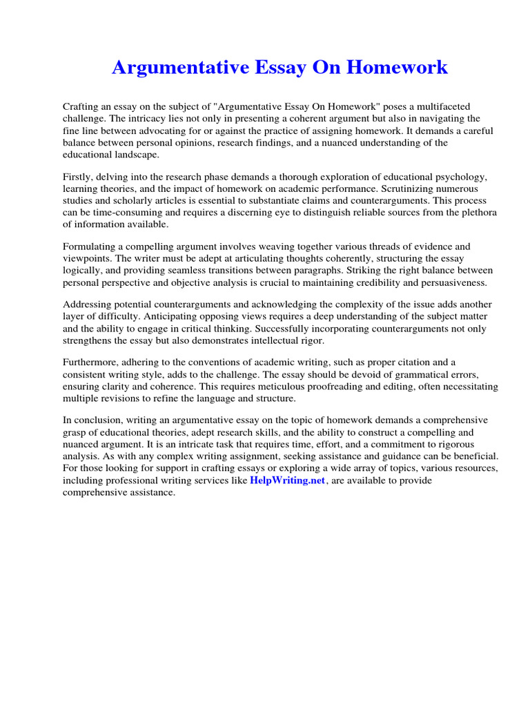 Argumentative Essay On Homework | PDF | Option (Finance) | Essays