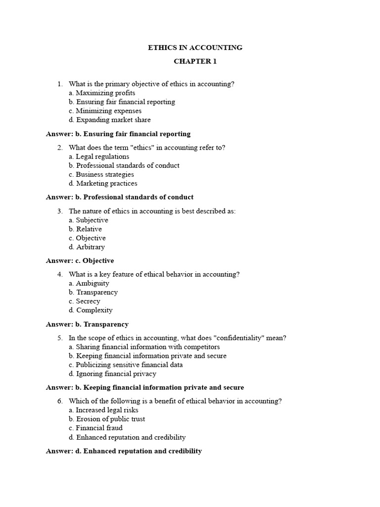 Ethics in Accounting Mcqs | PDF | Accounting | Reputation
