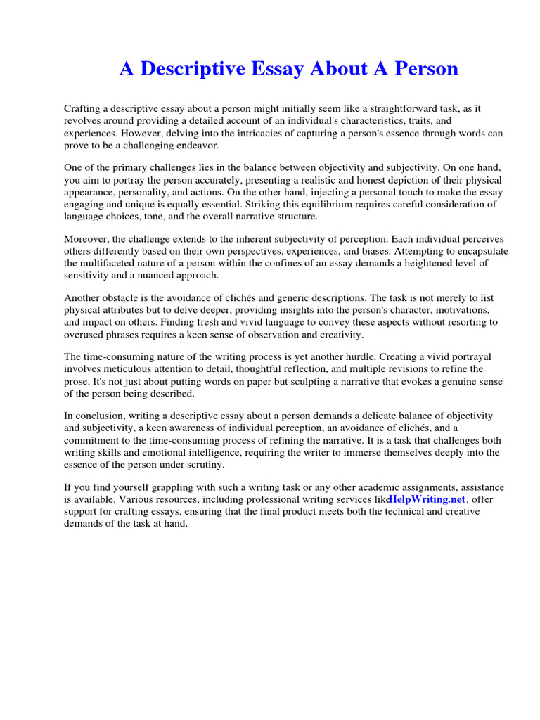 A Descriptive Essay About A Person | PDF | Essays | Narrative