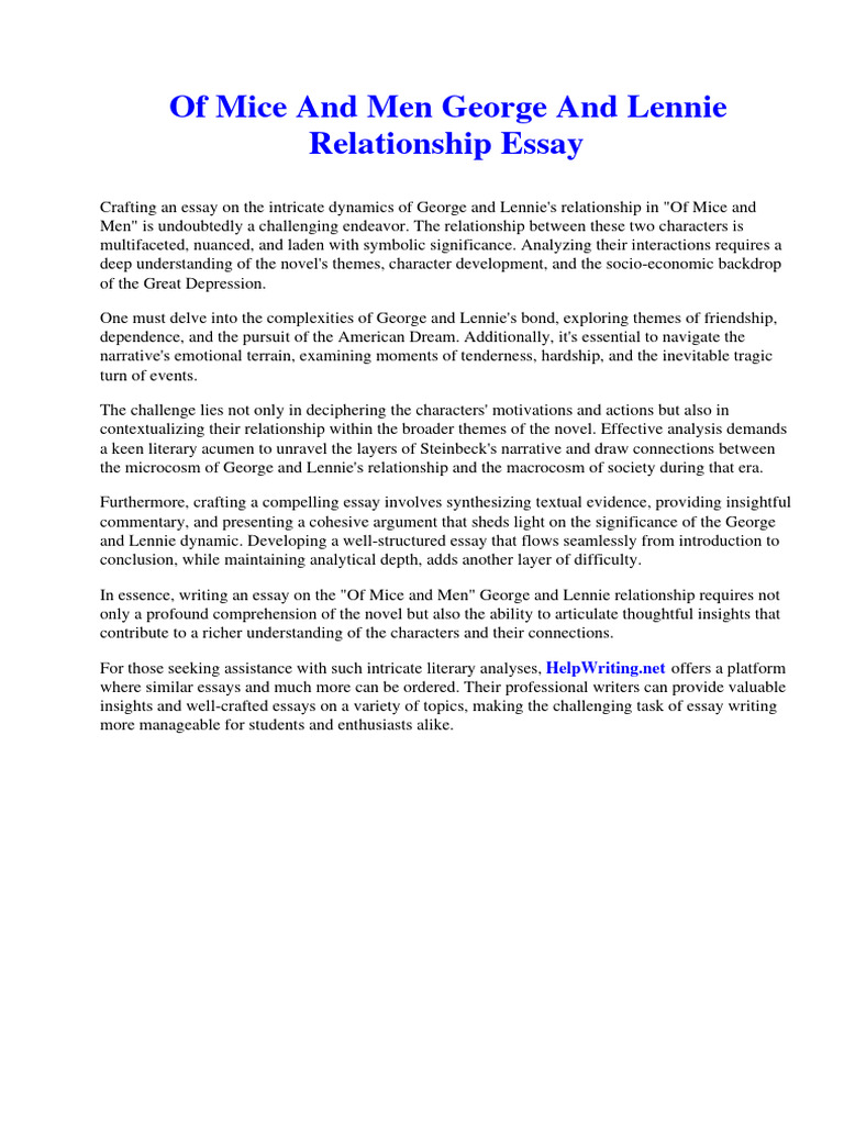Of Mice and Men George and Lennie Relationship Essay | PDF | Bp ...