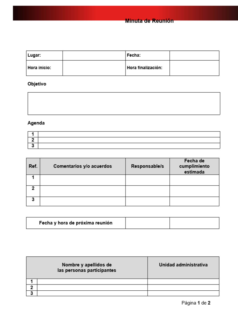 Plantilla para Minuta de Reunión | PDF