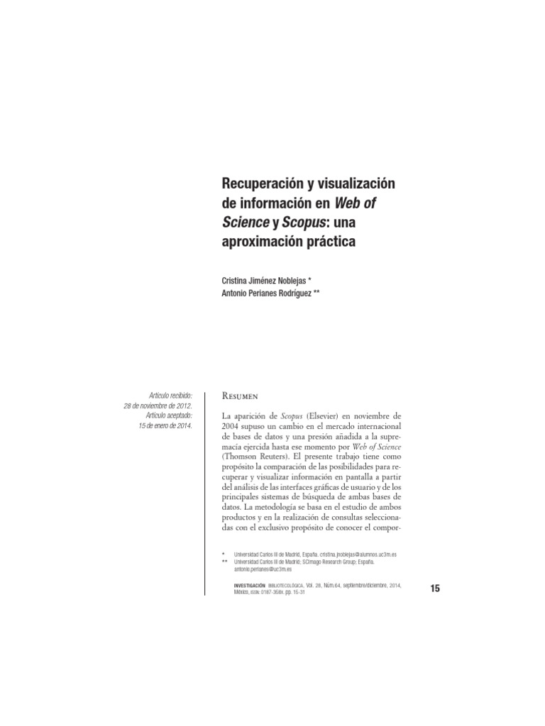 Recuperación y Visualización de Información en Web of Science y Scopus | PDF | Bases de datos ...