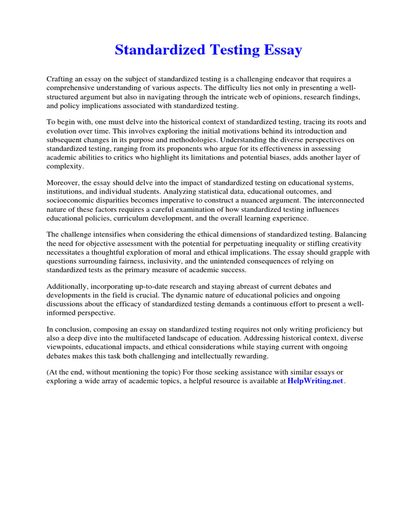 Standardized Testing Essay | PDF | Theory Of Mind | Plastic Surgery