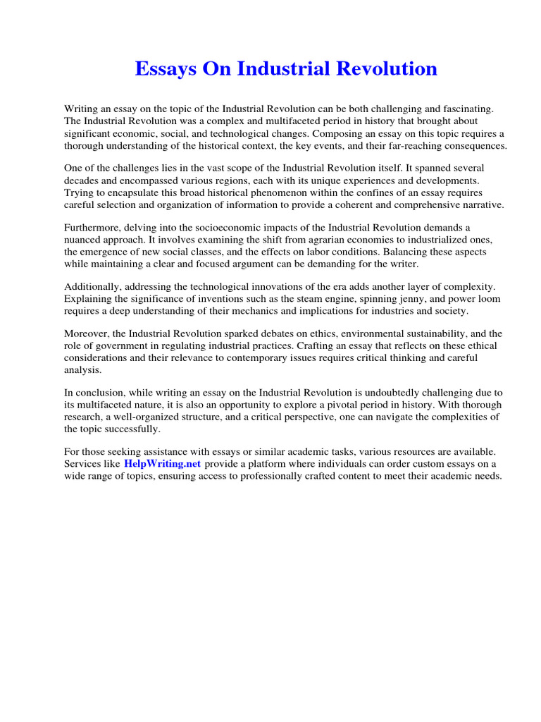 Essays On Industrial Revolution | PDF | Sweatshop | Industrial Revolution