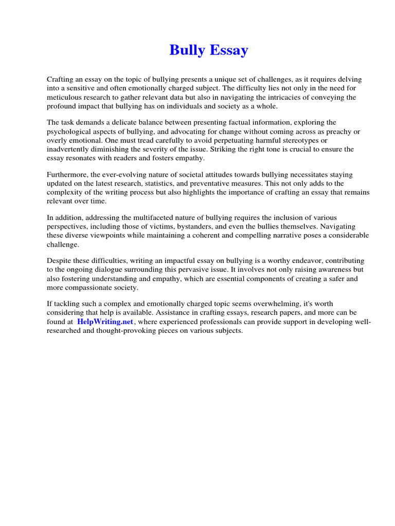 Bully Essay | PDF | Bullying | University