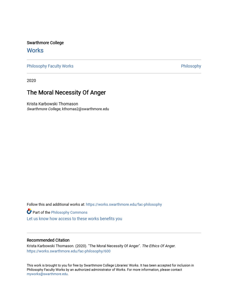 The Moral Necessity of Anger | PDF | Anger | Emotions