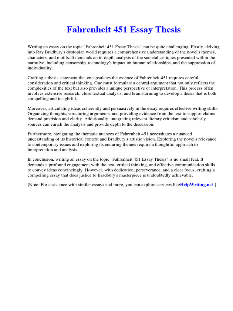 Fahrenheit 451 Essay Thesis | PDF