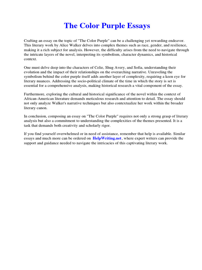 The Color Purple Essays | Download Free PDF | Eugenics