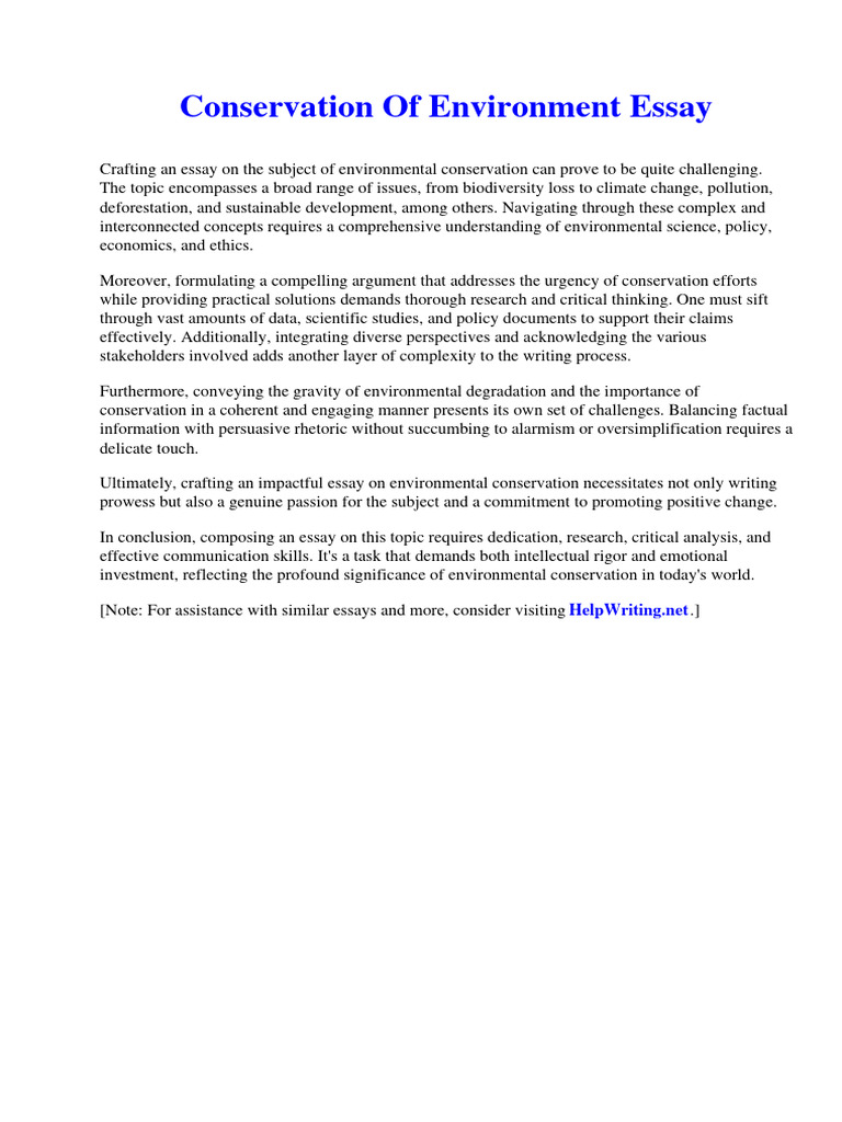 Environmental Conservation Essay Guide | PDF | Green Chemistry | Chemistry