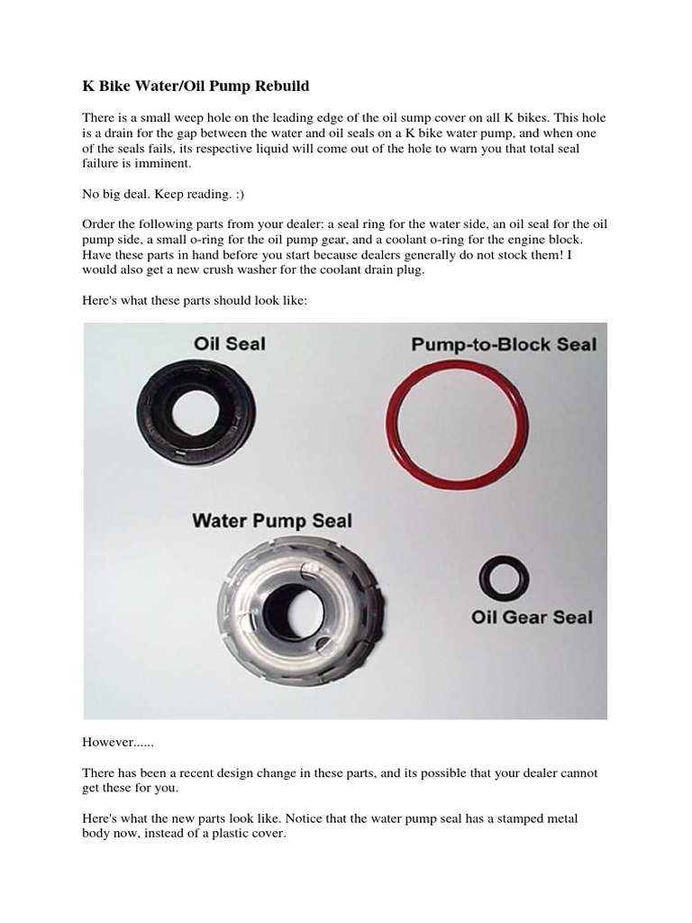 EN - K Bike Water - Oil Pump Rebuild | PDF | Pump | Screw