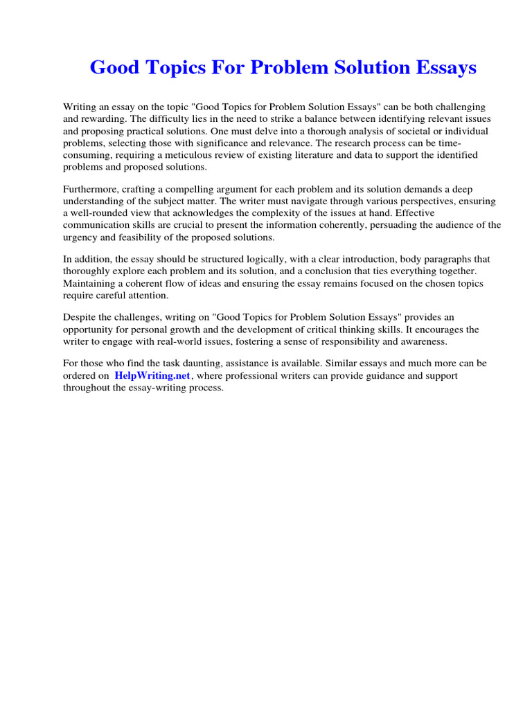 Good Topics For Problem Solution Essays | PDF | Essays | Critical Thinking