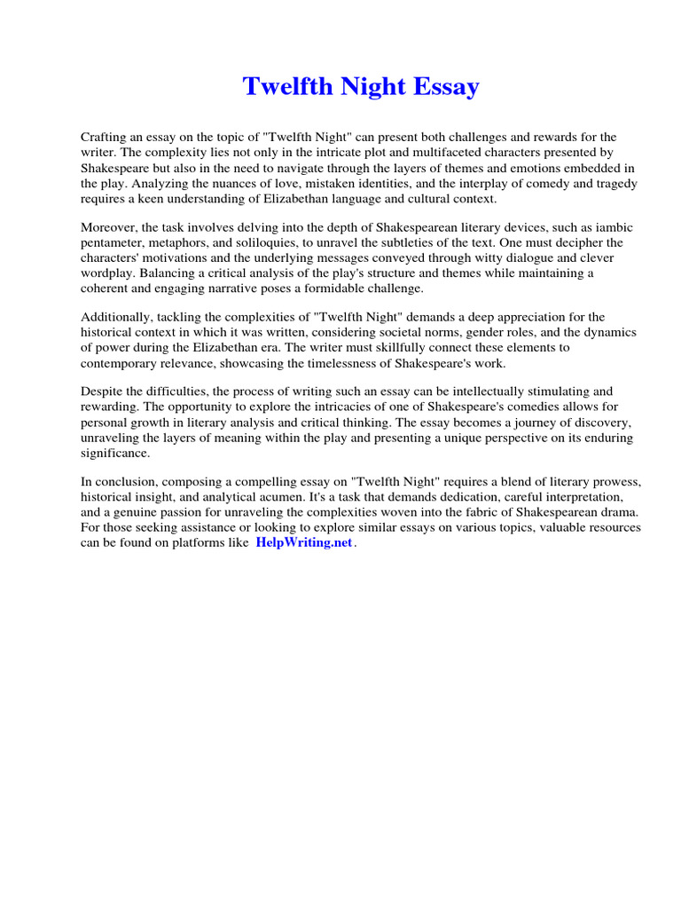 Twelfth Night Essay | PDF | Roanoke Colony | Nigeria