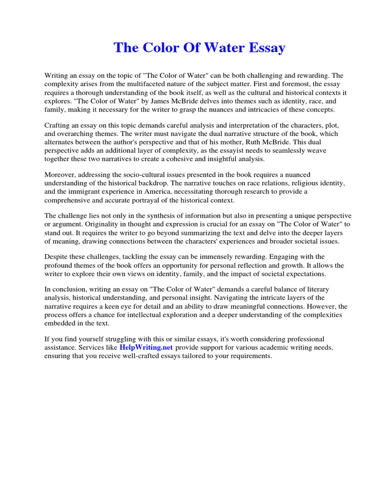 The Color of Water Essay | PDF | Privacy | Essays