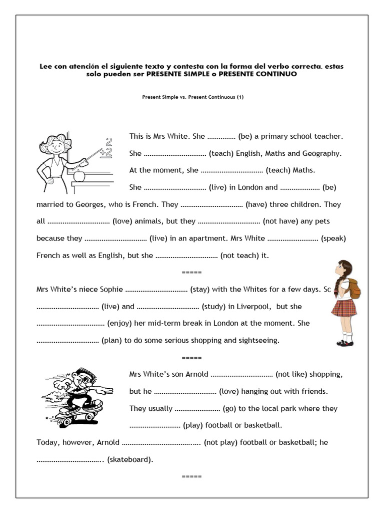 Actividad Emergente PRESENT SIMPLE PRESENT CONTINUOUS | PDF