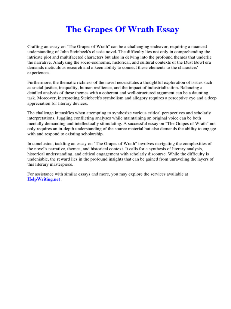 The Grapes of Wrath Essay | PDF