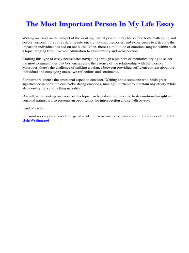The Most Important Person in My Life Essay | PDF