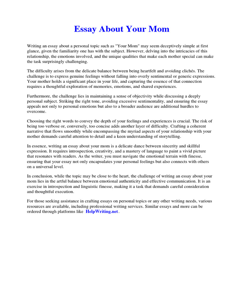 Essay About Your Mom | PDF | Economic System | A Portrait Of The Artist ...