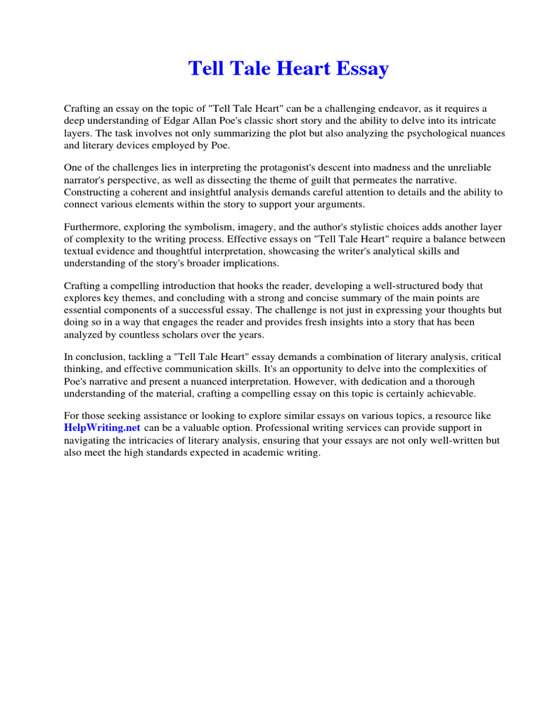 Tell Tale Heart Essay | Download Free PDF | Essays | Literacy