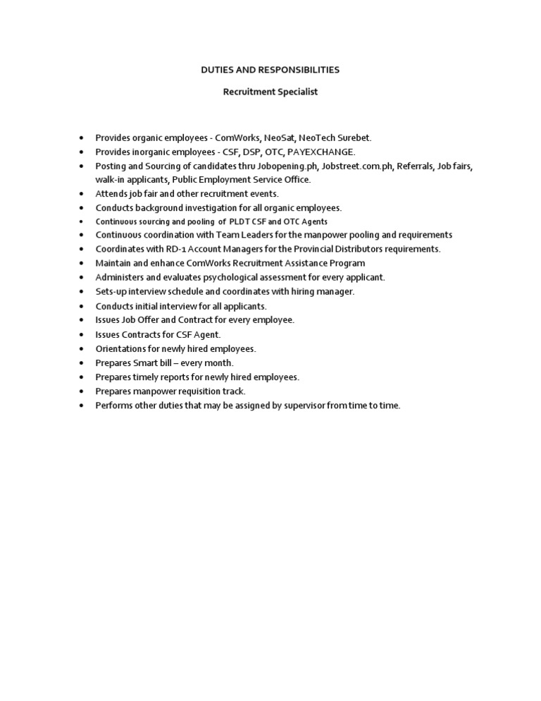 Duties and Responsibilities | PDF | Business