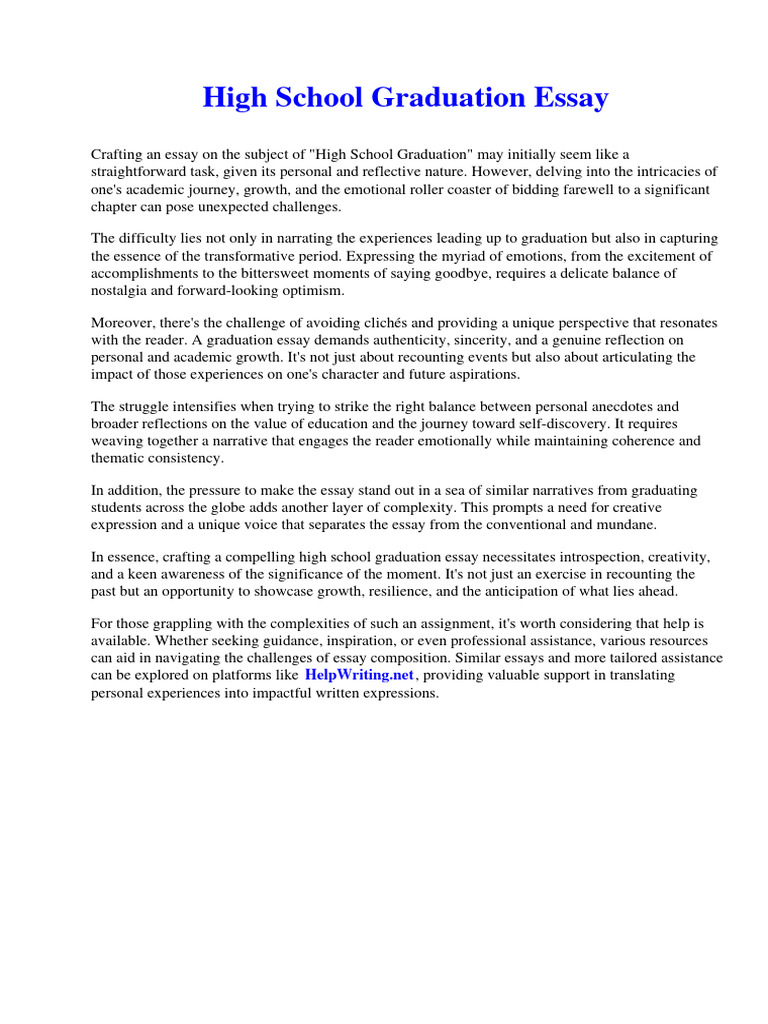 High School Graduation Essay | Download Free PDF | To Kill A ...