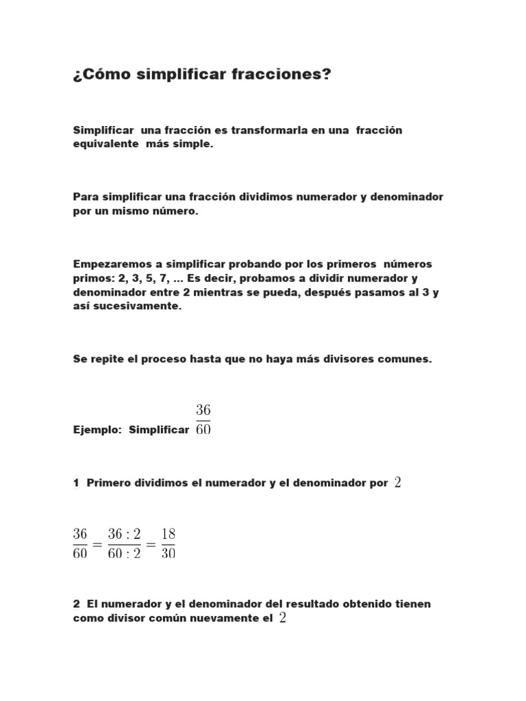 Cómo Simplificar Fracciones | PDF | Sustracción | Lexicología