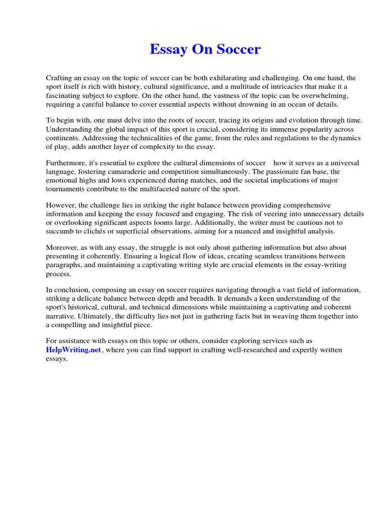 Essay On Soccer | PDF | Roanoke Colony | God