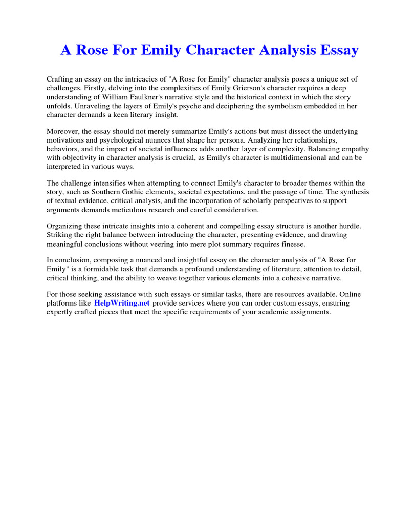 A Rose For Emily Character Analysis Essay | PDF | Interest Rates | Walt ...