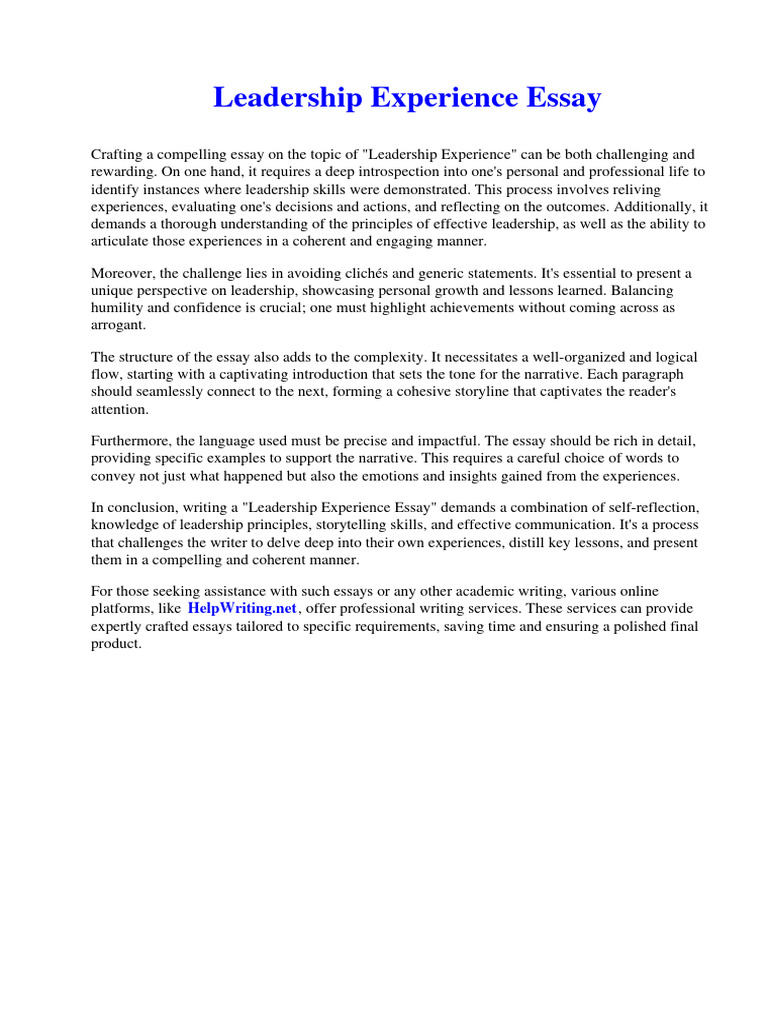 Leadership Experience Essay | PDF