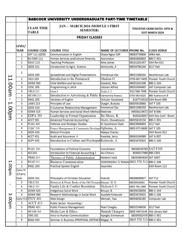 FMSS Yearbook Class Timetable 2024 | PDF