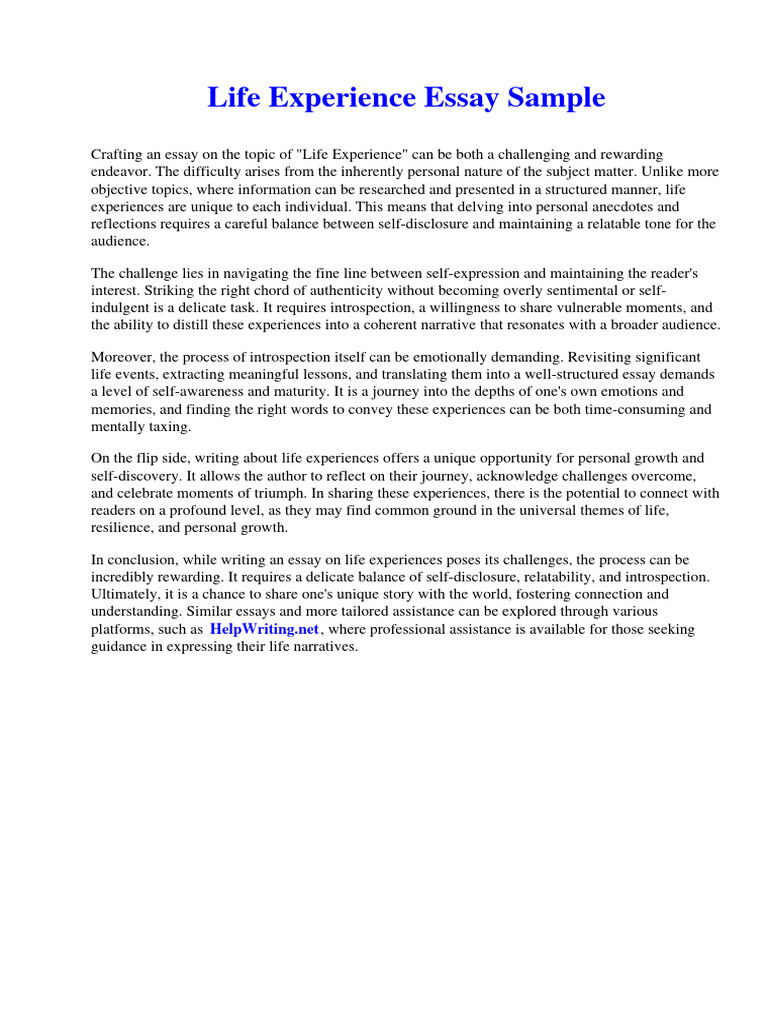 Life Experience Essay Sample | PDF | Genetically Modified Organism ...