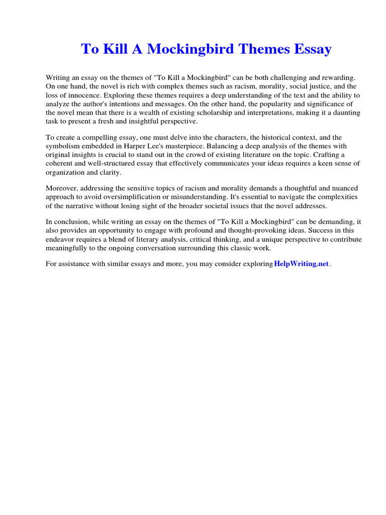 To Kill A Mockingbird Themes Essay | PDF | Persuasion | Attitude ...