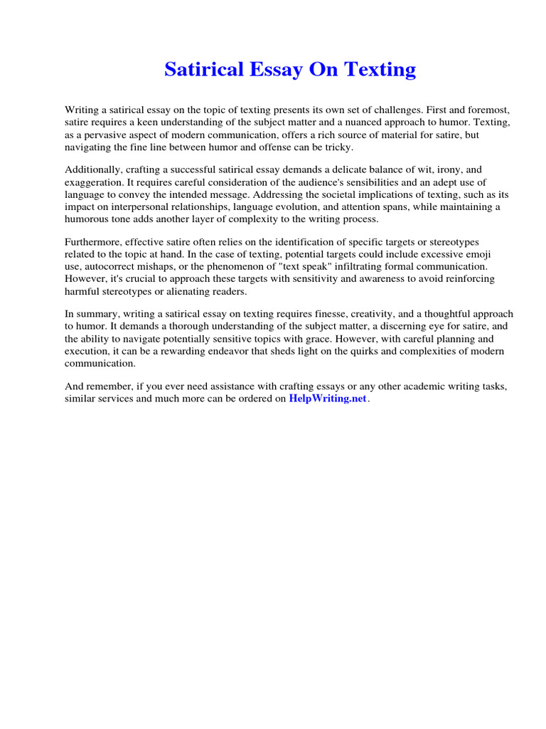 Satirical Essay On Texting | PDF | Atheism | Existence Of God