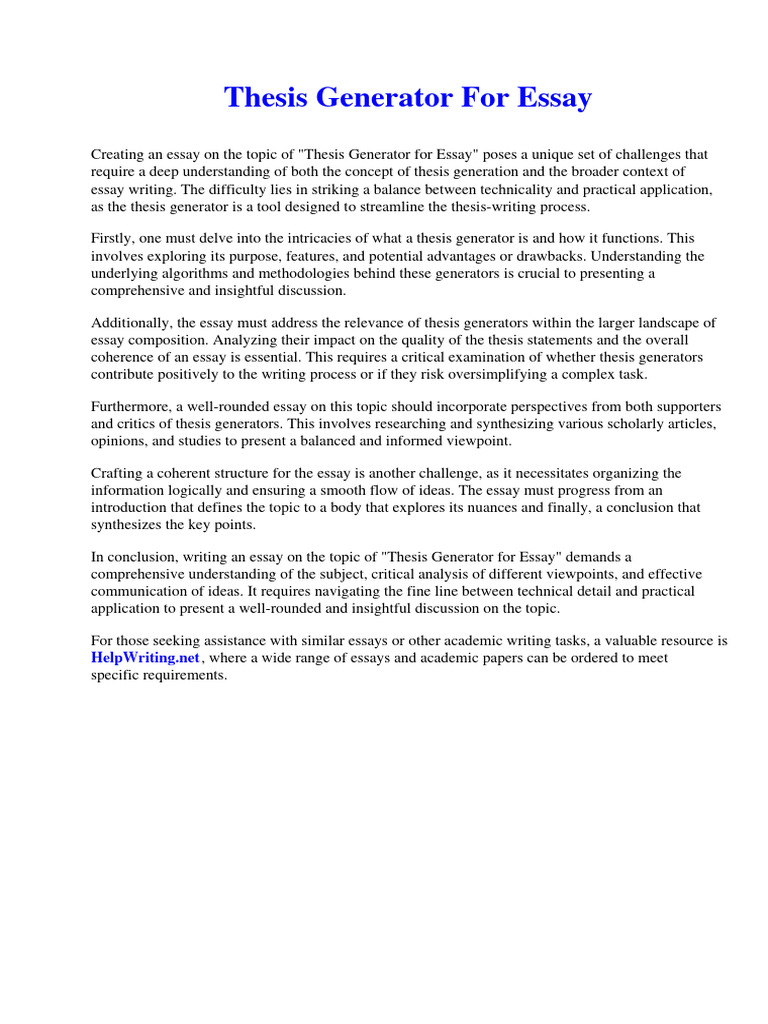 Thesis Generator Essay Guide | PDF | Essays | Thesis