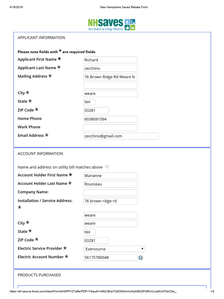 New Hampshire Saves Rebate Form | PDF | Rebate (Marketing) | Computing