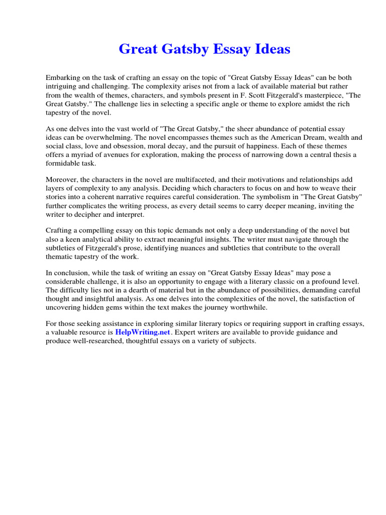 Great Gatsby Essay Ideas | PDF | Lease